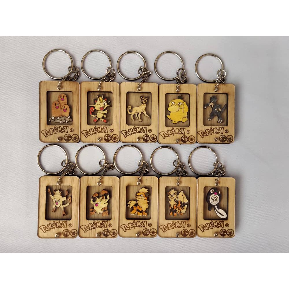 MYC Pokemon Wood Keychains Rantai Kunci DIY Handmade Pokedex Cute ...