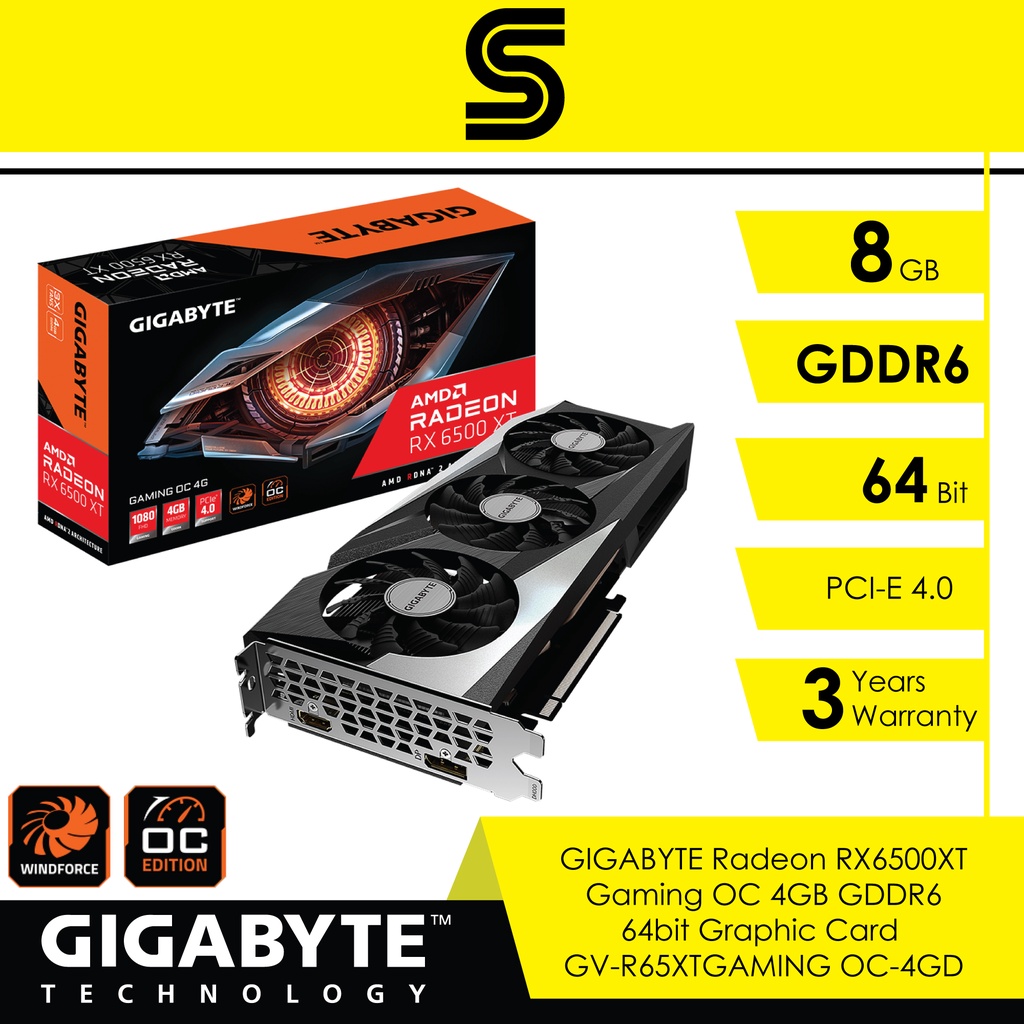GIGABYTE Radeon RX6500XT Gaming OC 4GB GDDR6 64bit Graphic Card - GV ...