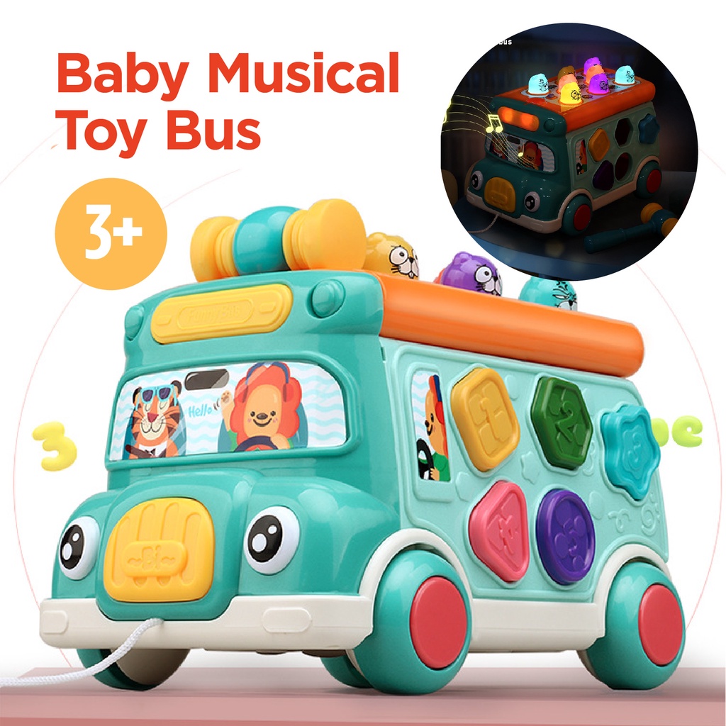 Push Pull Toy Bus for Kids Musical Learning Baby Toys Vehicle 6 Sided ...