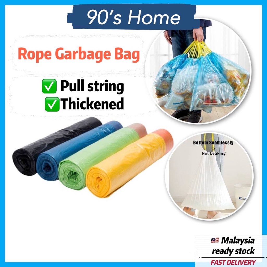 🇲🇾 15pcs Rubbish Plastic Bag Drawstring Dustbin Garbage Bag with Rope ...