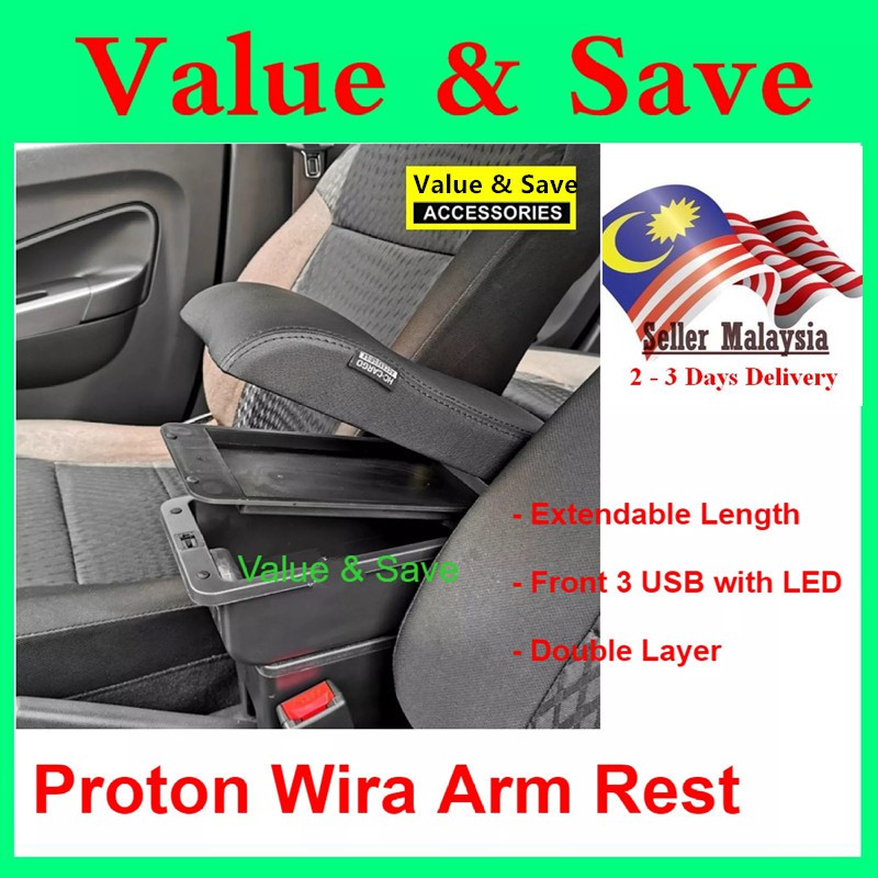 Proton Wira Satria Armrest Premium Arm Rest USB LED Indicator Double ...