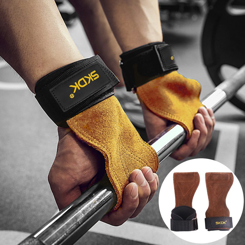 1Pair Cowhide Weight Lifting Grips Gymnastics Gloves Grips Anti-Skid ...