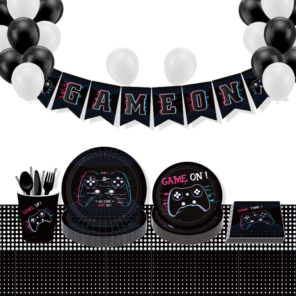 Game Theme Plates Napkins Cups Disposable Tableware Decorations Boy's ...