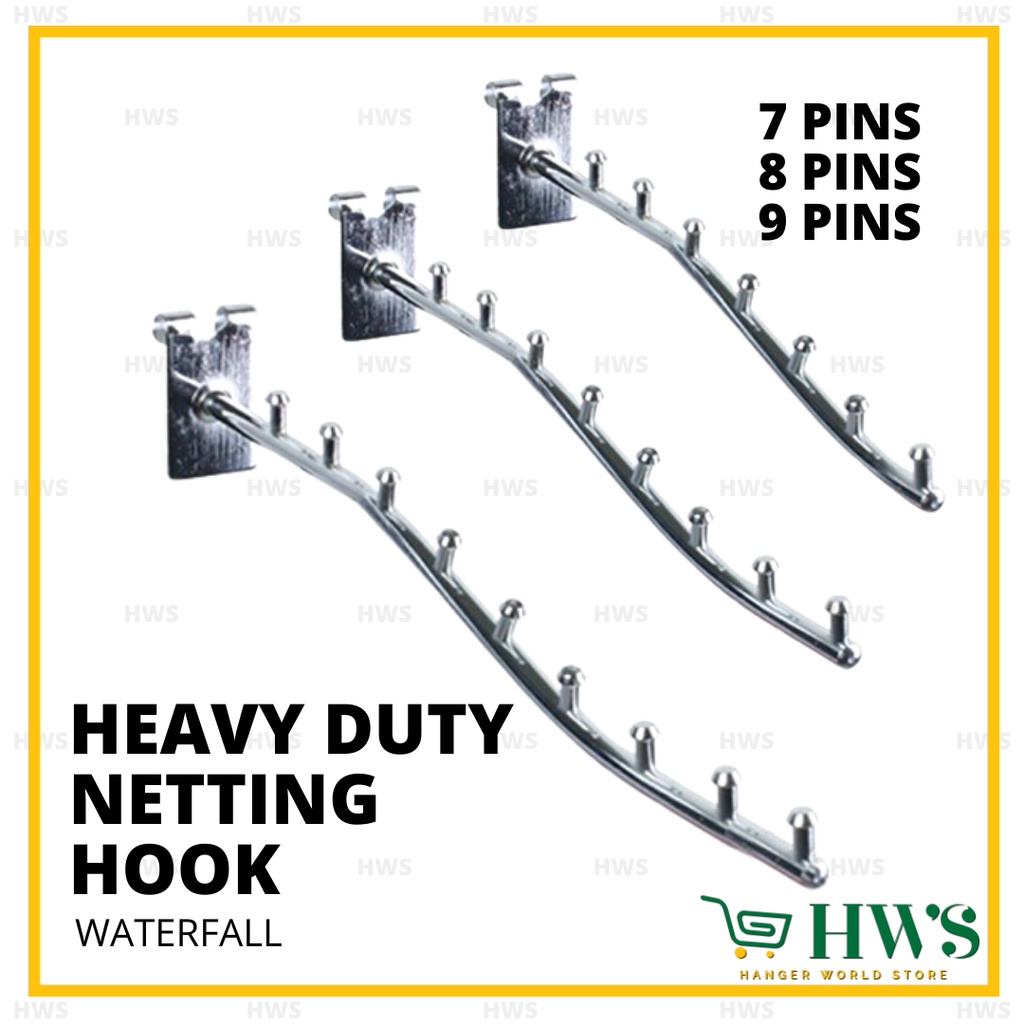HWS HEAVY DUTY METAL PLATE NETTING HOOK WATERFALL WITH PINS STOPPER ...