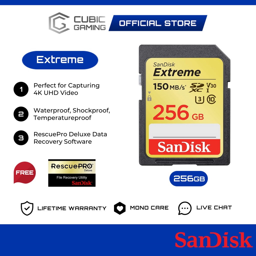 SanDisk SD Card Extreme 150MB/s U3 4K UHD Class 10 SDXC Memory Card ...