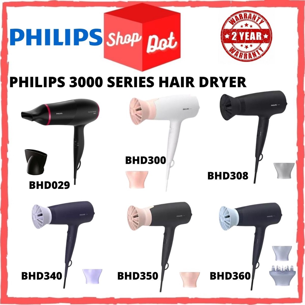 Philips Series 3000 Hair Dryer 1600W 2100W 吹风筒 Pengering Rambut BHD029/BHD300/BHD308/BHD340 ...