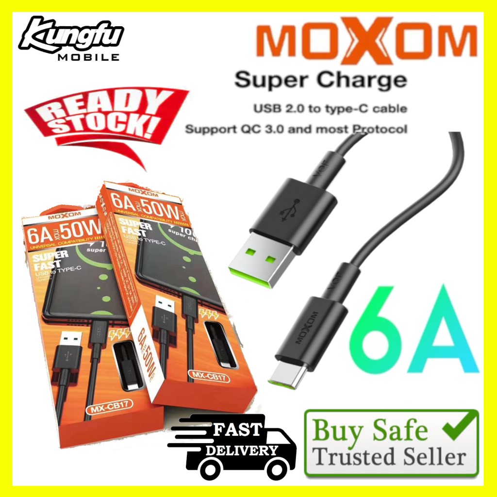 Moxom 1Meter MX-CB17 cable 6A 50W Super Fast Charging Data Cable USB Type-C | Shopee Malaysia