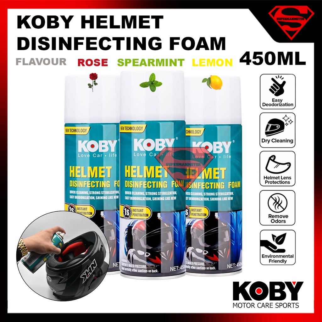 KOBY HELMET CLEANING DISINFECTION FOAM SPRAY/PROTECTANT SPRAY 450ML ...