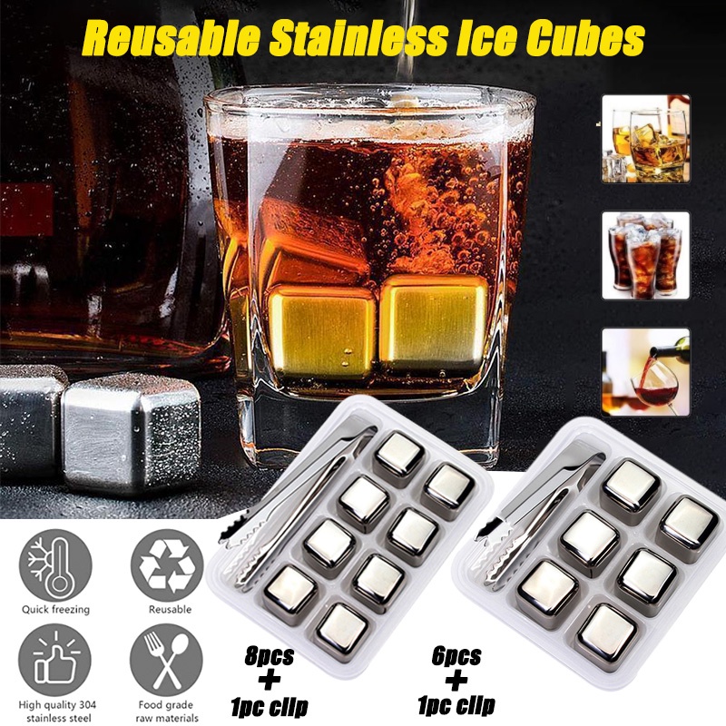 S304 9 Pieces Stainless Steel Ice Cubes Set Reusable Chilling Stones ...