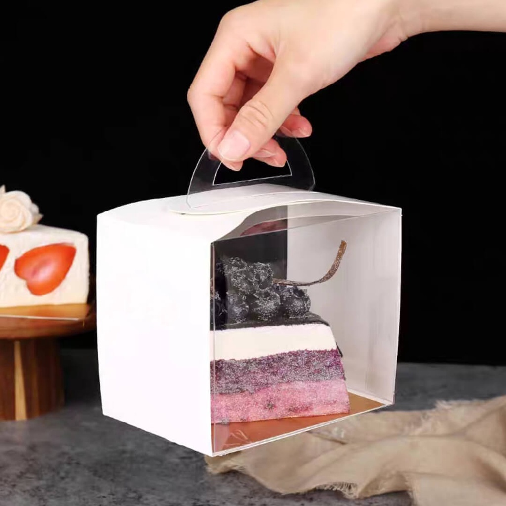 SHIOK Small Portable White Transparent Slice Cake Box For Pastry ...