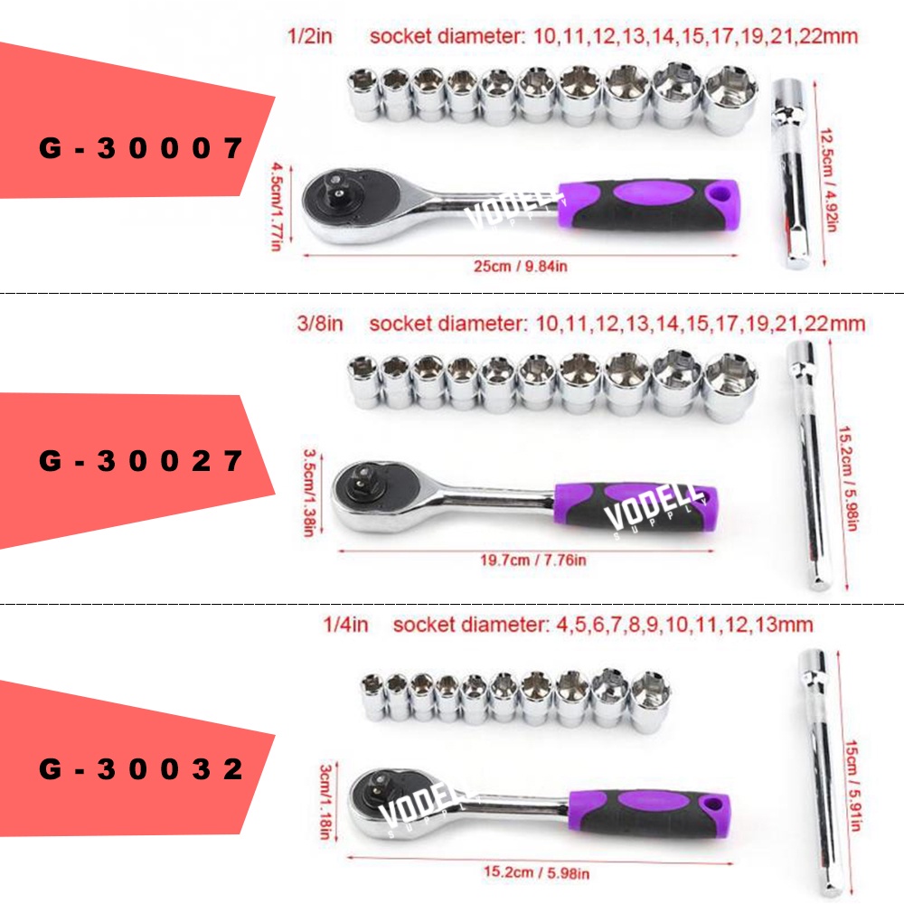 VODELL 12pcs Ratchet Wrench Socket Set Tools Box Spanner Heavy Duty ...