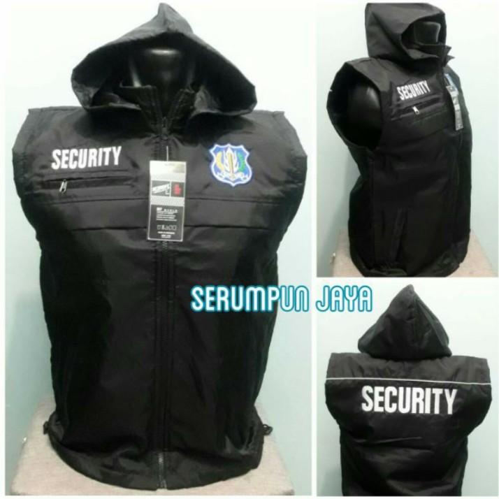 BLUE LOGO SECURITY VEST JACKET - FULL EMBROIDERED PARACHUTE BLACK ...