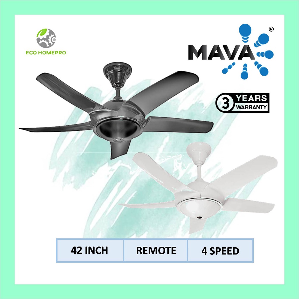 MAVA 42" 5 Blade Ceiling Fan with Remote Control/ Lamp Kipas Siling ...