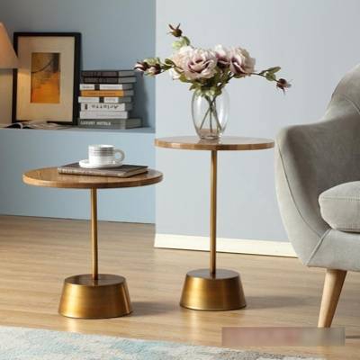 Meja Sisi Modern Wooden Top Nordic Side Table Coffee Table Iron Living ...