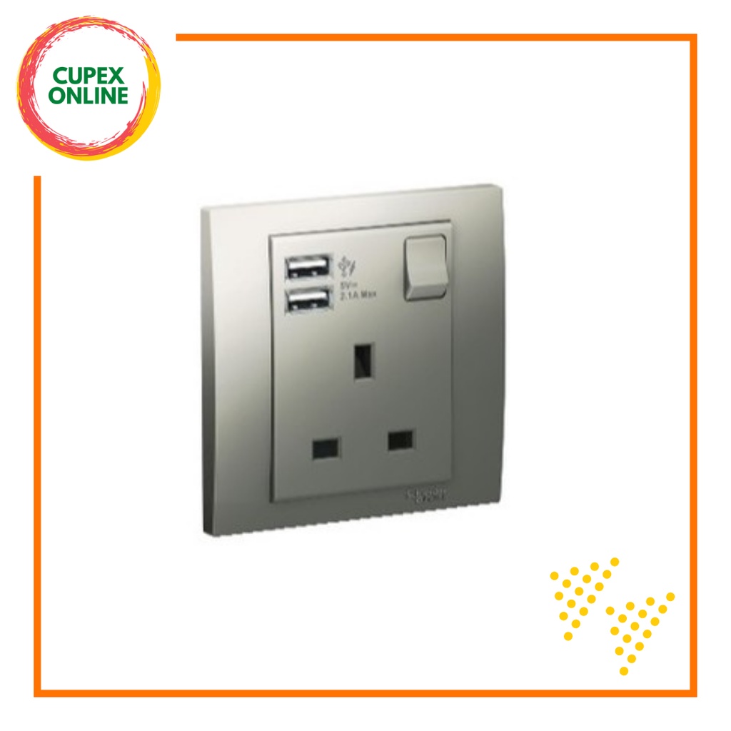 Schneider Electric Vivace 13A 1 Gang Switched Socket with 2.1A USB ...