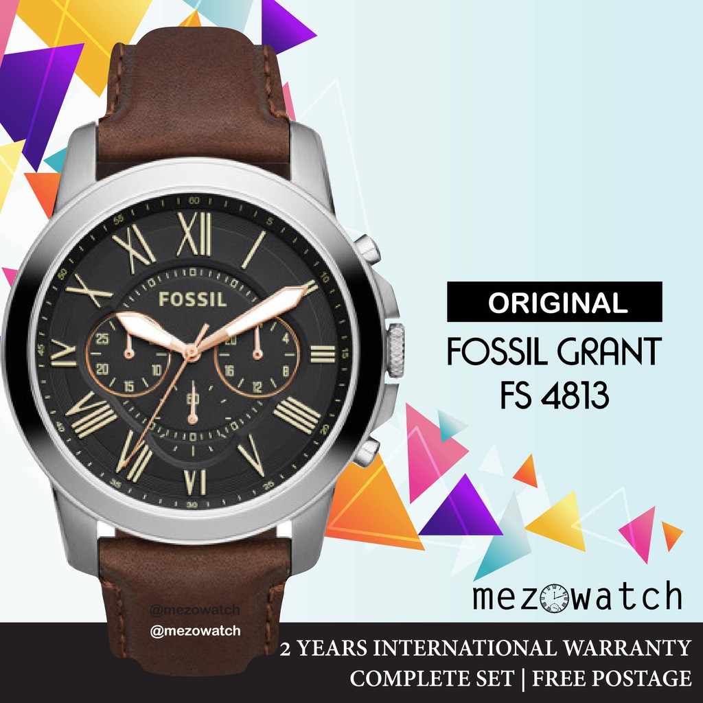 FOSSIL GRANT CHRONOGRAPH BLACK DIAL BROWN LEATHER MEN'S WATCH FS4813 ...