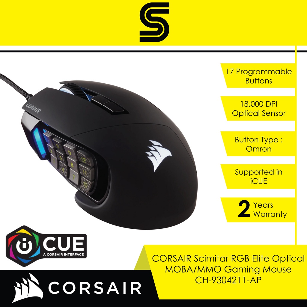 CORSAIR Scimitar RGB Elite Optical MOBA/MMO Gaming Mouse - CH-9304211-AP | Shopee Malaysia