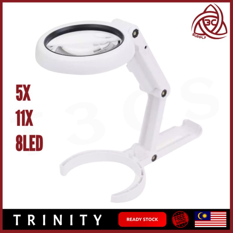 Foldable High Power Lens 8 LED 5x 11x Magnifier Magnifying Glass ...