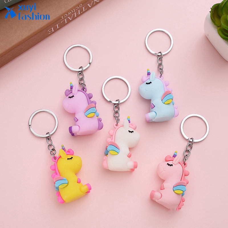 Cartoon Unicorn Pendant Keychain Soft Silicon Key Ring Bag Accessories ...