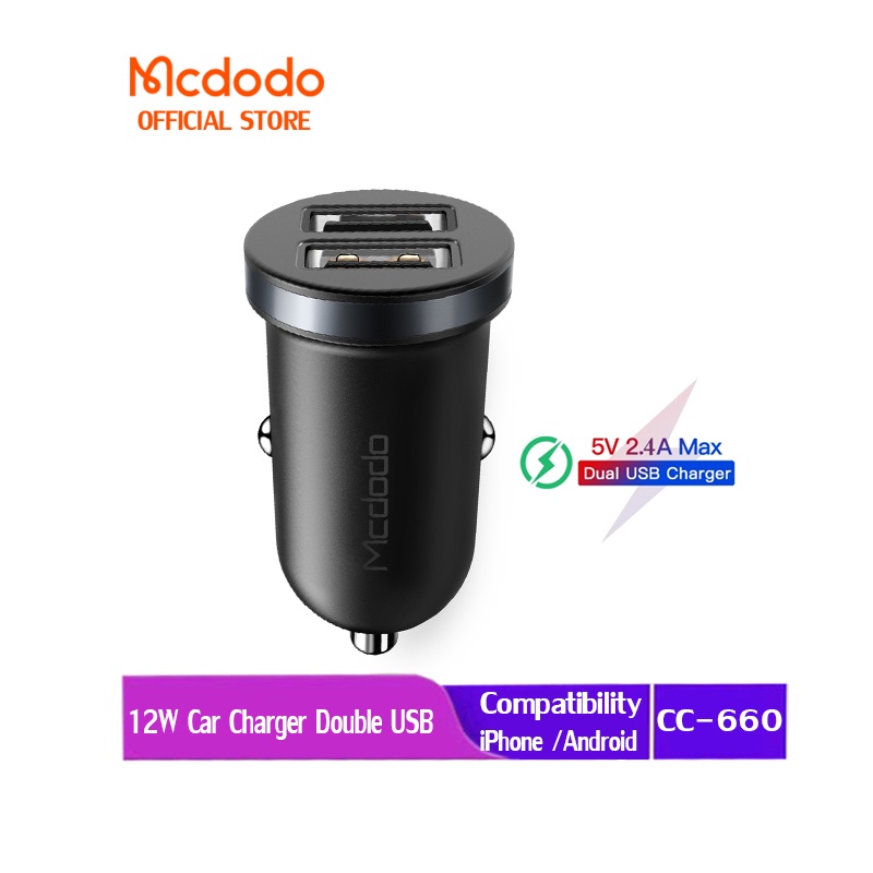 Mcdodo 2.4A Fast Charging Dual Mini USB Car Charger 75W 1Usb 1Type-C Dual Port Car Mobile Phone ...