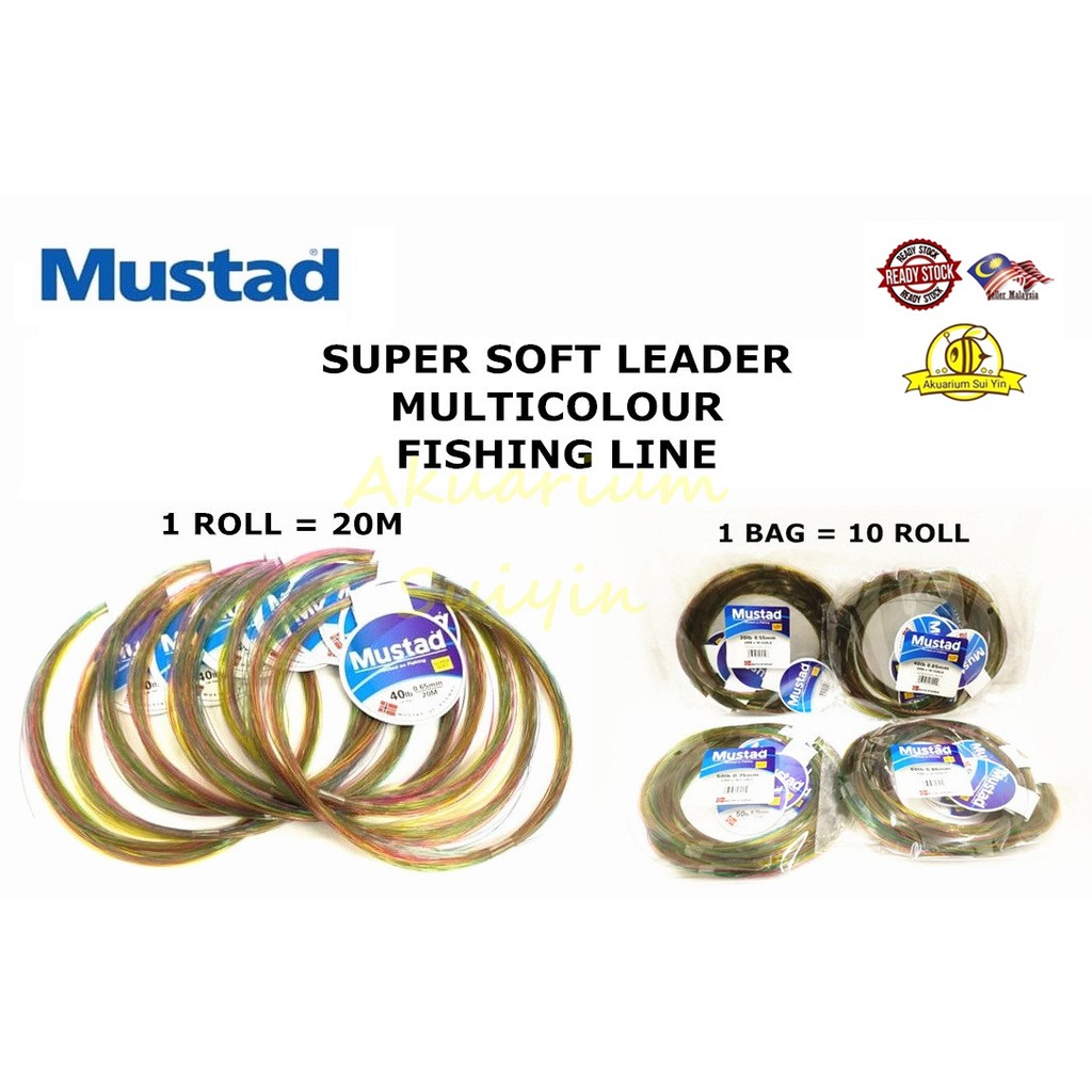 MUSTAD SUPER SOFT LEADER 20M X 10 ROLL MULTICOLOUR TANGSI FISHING LINE ...