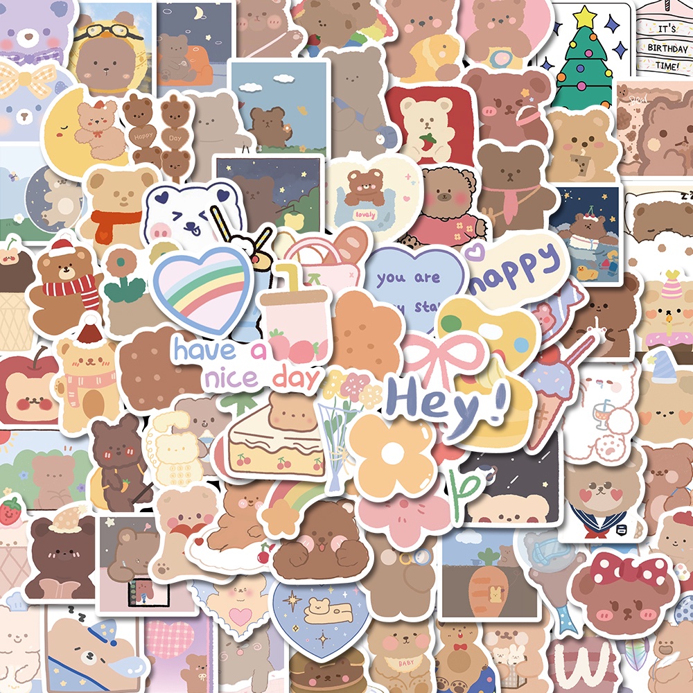 102pcs cute ins series bear stickers computer water cup decoration ...