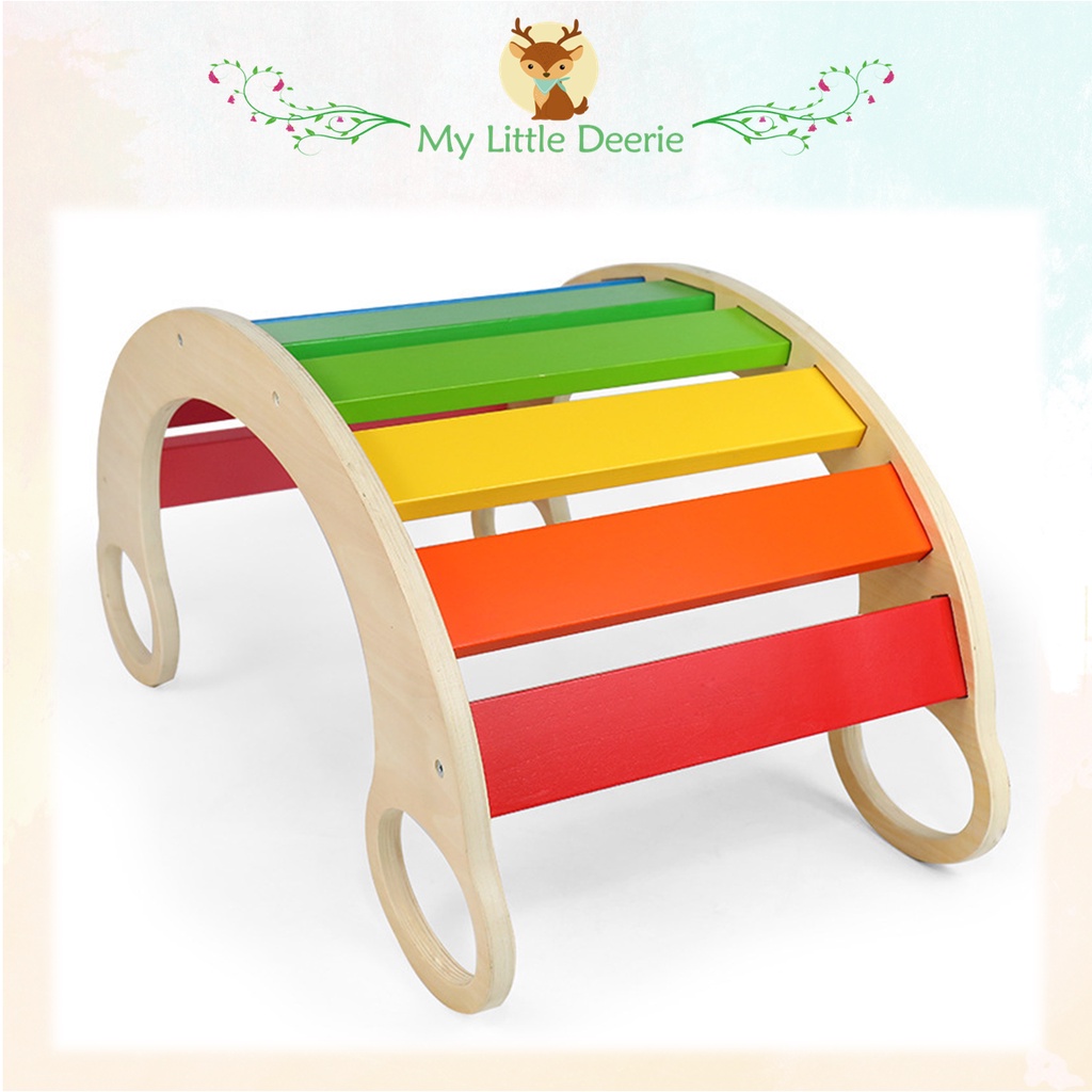 Wooden Rainbow Rocking Arch Rocker Climbing Frame Montessori Children ...