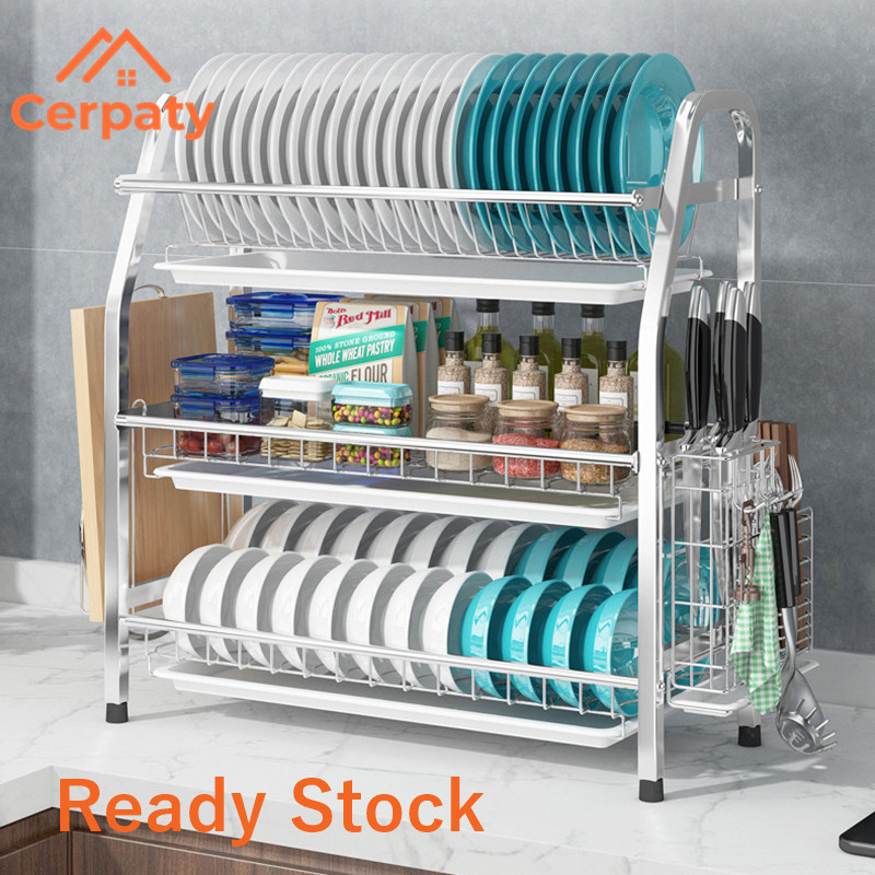 Stainless Kitchen Rack SUS 304 Steel Dish Rack Dish Drainer Rack Rak ...