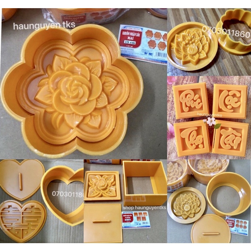Apricot sticky rice mold, heart with the words Joy, Lotus, Fortune ...