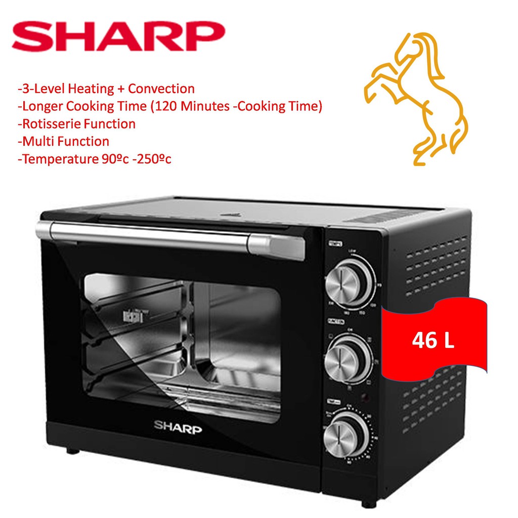 SHARP Electric Oven 46L EO-469RT-BK With Rotisserie Function Full Glass Door Furnish Easy Clean ...