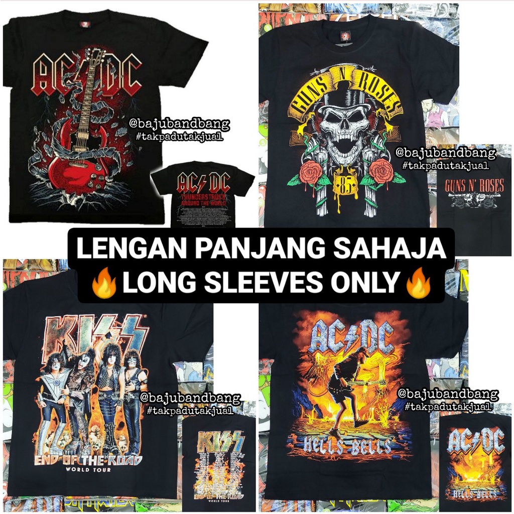LONG SLEEVE @ LENGAN PANJANG ACDC Kiss Guns N Roses Baju Band Tshirt ...