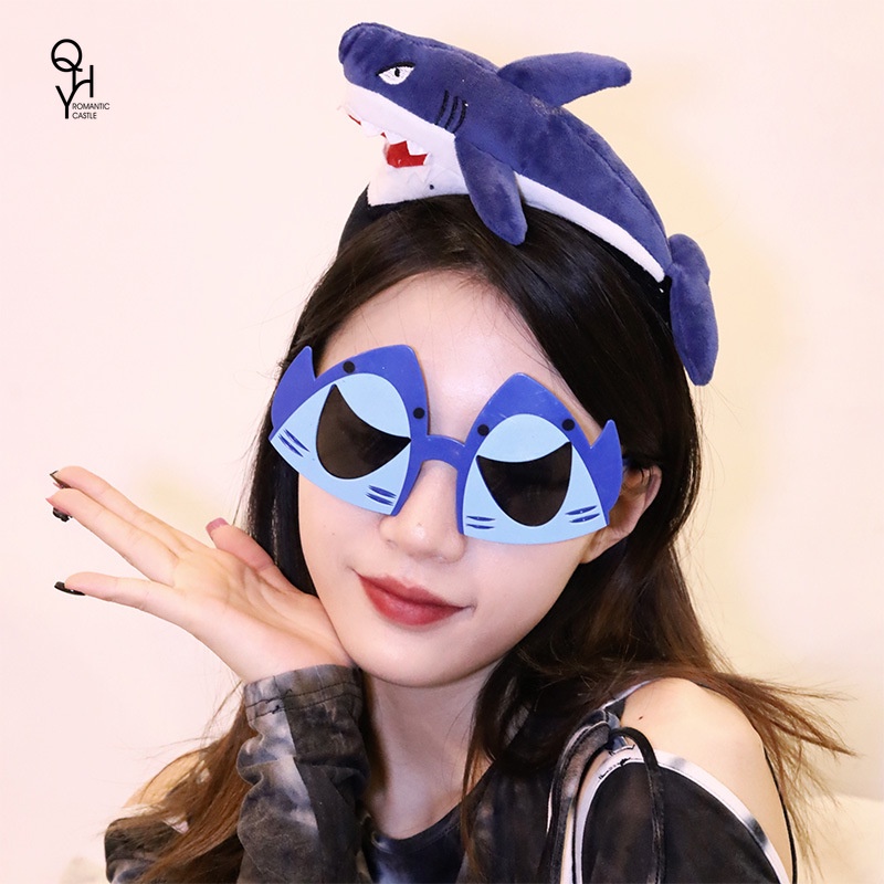 Cartoon Cute Blue Shark Head Funny Glasses Birthday Party Orgy Selfie ...