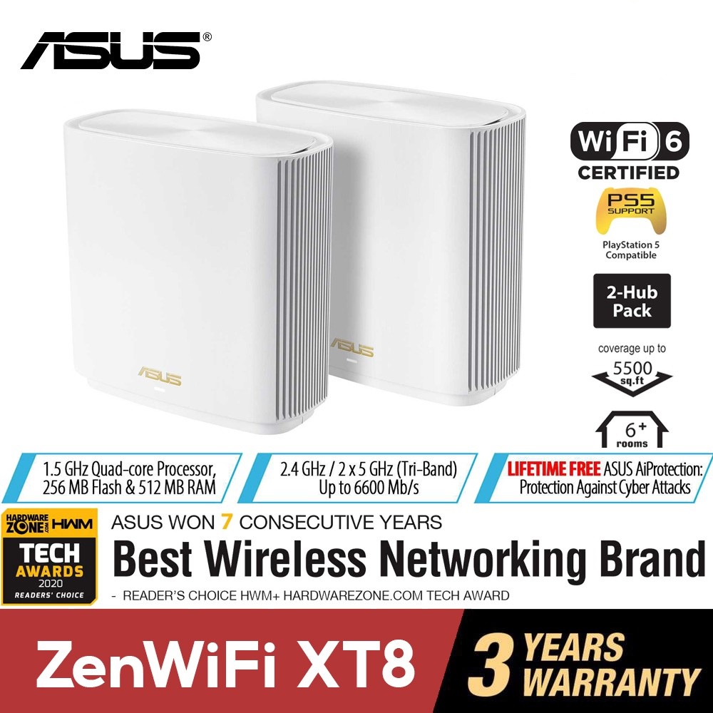 ASUS ZenWiFi XT8 AX6600 Tri-Band Wifi 6 802.11ax Router (2PACK ...