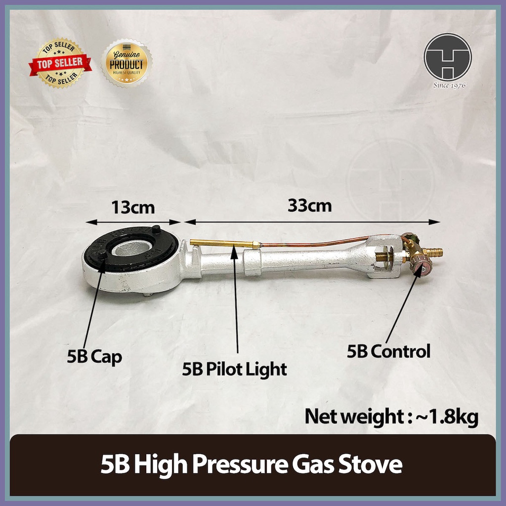 [TeoHin] 5B Burner High Pressure Commercial Gas Stove, cap, pilot light ...