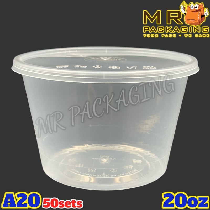 20oz Round PP Container & Lid ( 50sets± ) 20 oz Disposable Plastic Food ...