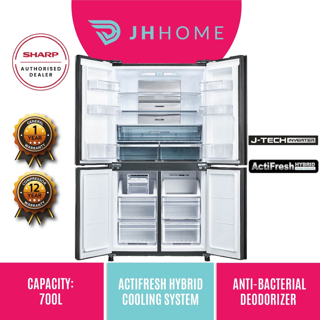Sharp 750L J-Tech Inverter 4 Door Refrigerator ActiFresh Hybrid Cooling ...