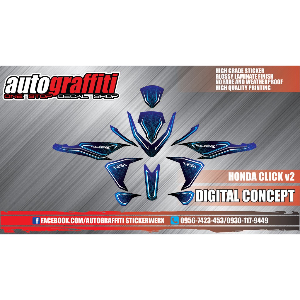Honda Click Version 2 Digital Decals with Glossy Laminated Sticker ...