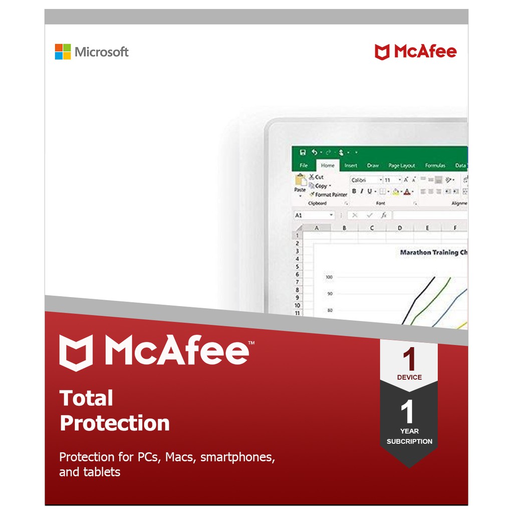 McAfee Total Protection 1 Device 1 Year + Microsoft 365 Bundle Set ...