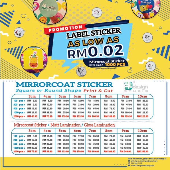 PROMOTION MIRRORCOAT STICKER + MATT LAMINATION / GLOSS LAMINATION 7cm ...