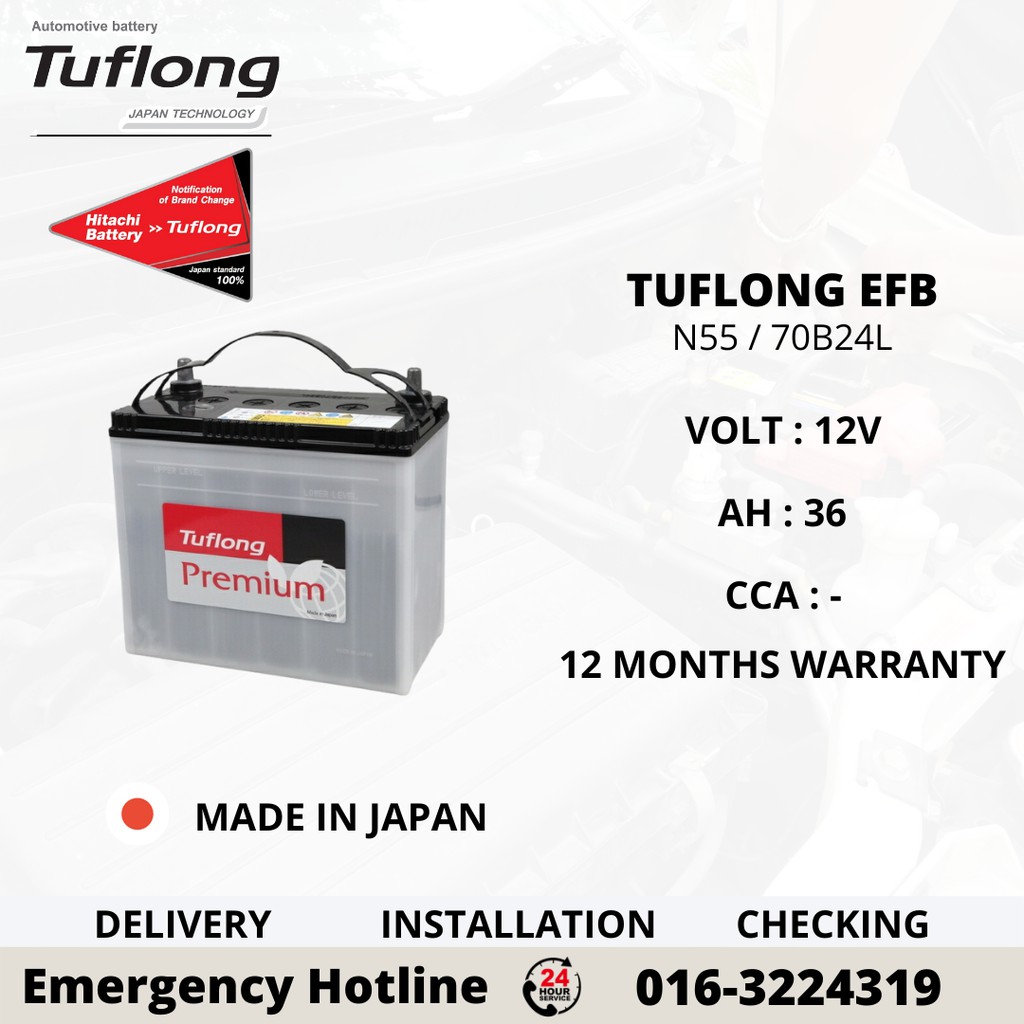 TUFLONG PREMIUM EFB N55L | 70B24L CAR BATTERY | Shopee Malaysia