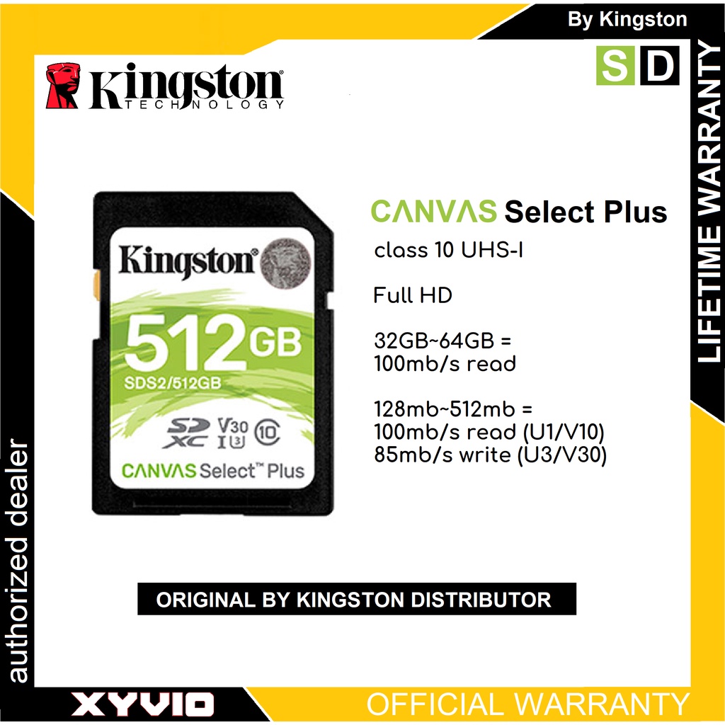 Kingston SD card, TF card, Canvas Select Plus 32GB | 64GB | 128GB | 256GB SDS2 Memory Card ...