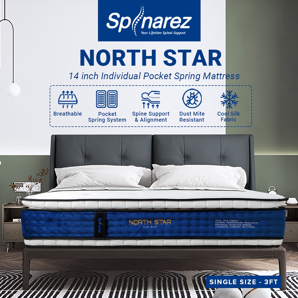 SpinaRez North Star Mattress 14 inch Individual Pocket Spring Mattress ...