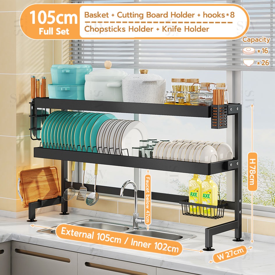 SIV Dish Cabinet Rack Over-The-Sink Dish Drainer Drying Rack Plate ...