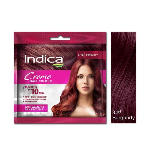 Indica Creme Hair Color Natural Black / Brown / Burgundy 20 Ml | Shopee ...
