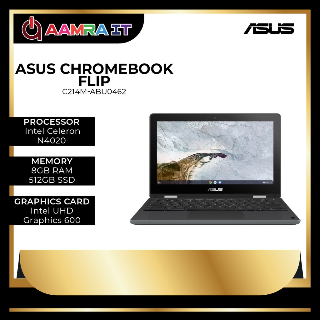 ASUS CHROMEBOOK FLIP C214M-ABU0462 (CELERON N4020, 4GB, 32GB EMMC, 11.6" HD, TOUCH SCREEN ...