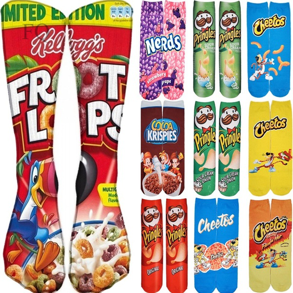 1 Pair Funny Socks Unisex Potato Chips Snacks 3D Digital Double-Sided ...