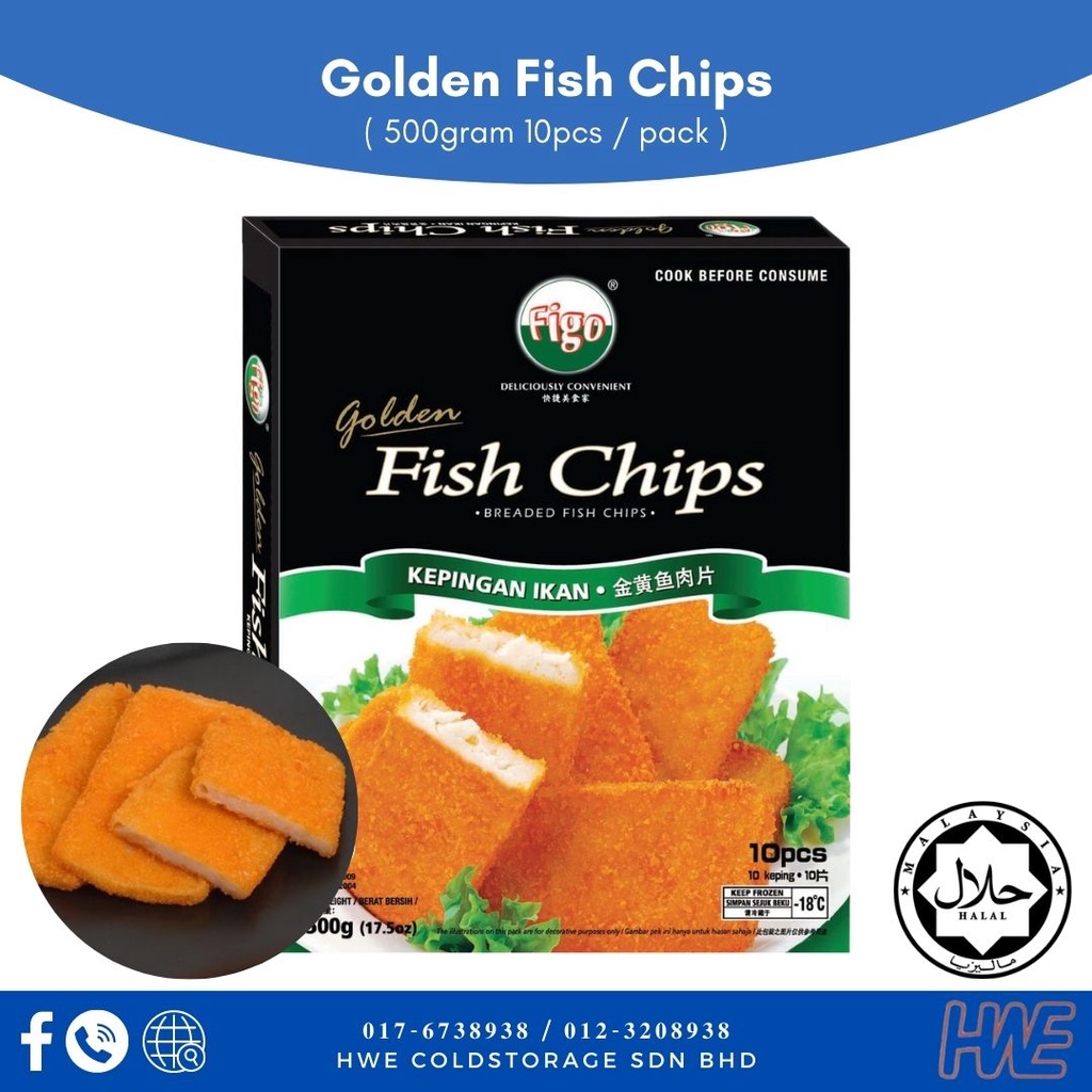 [Halal ] Figo Golden Fish Chips | Breaded Fish Chip | 金黄鱼肉片 10pcs 500g ...