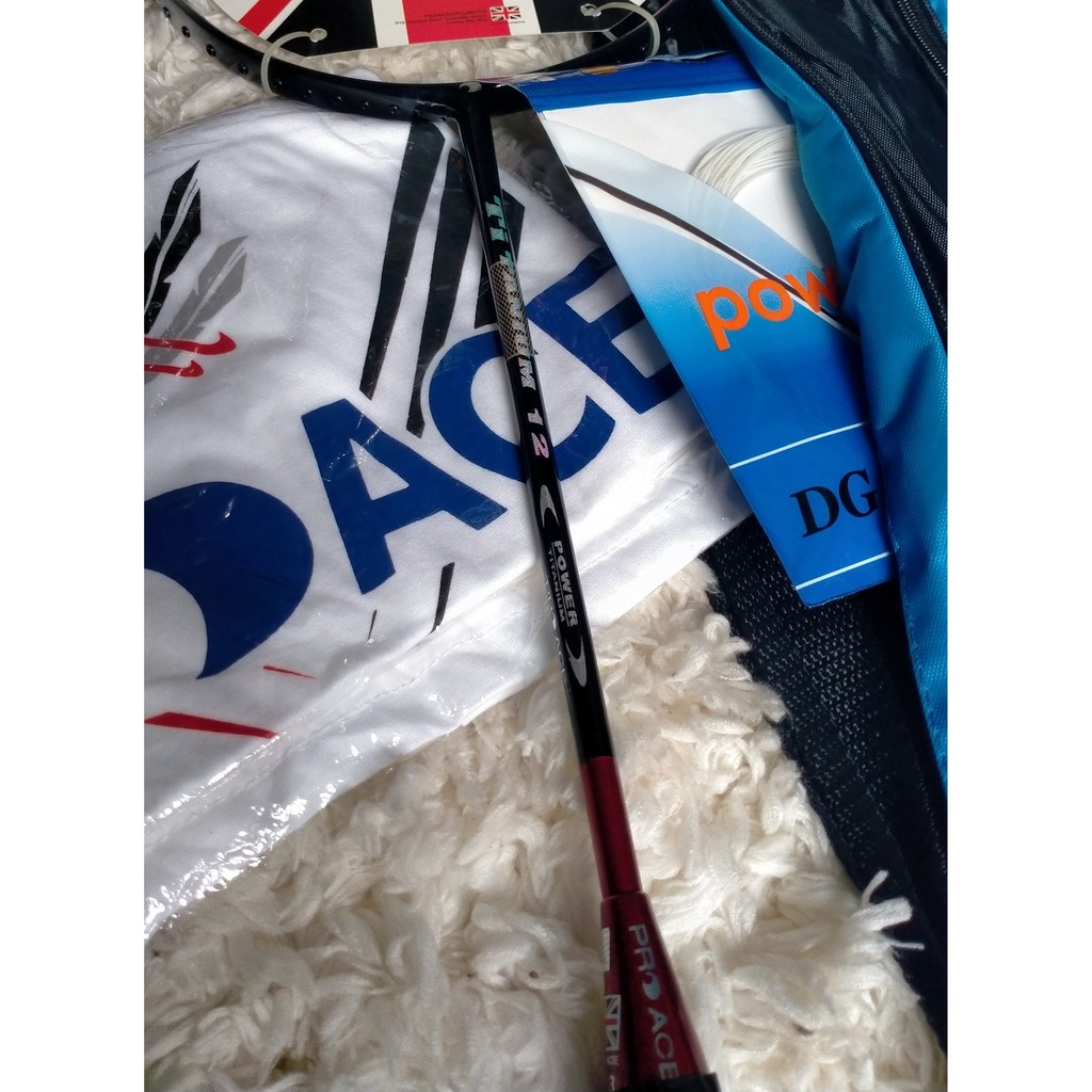 Original PRO ACE TITANIUM 12 BADMINTON RACKET + PRO ACE STRINGS + T ...