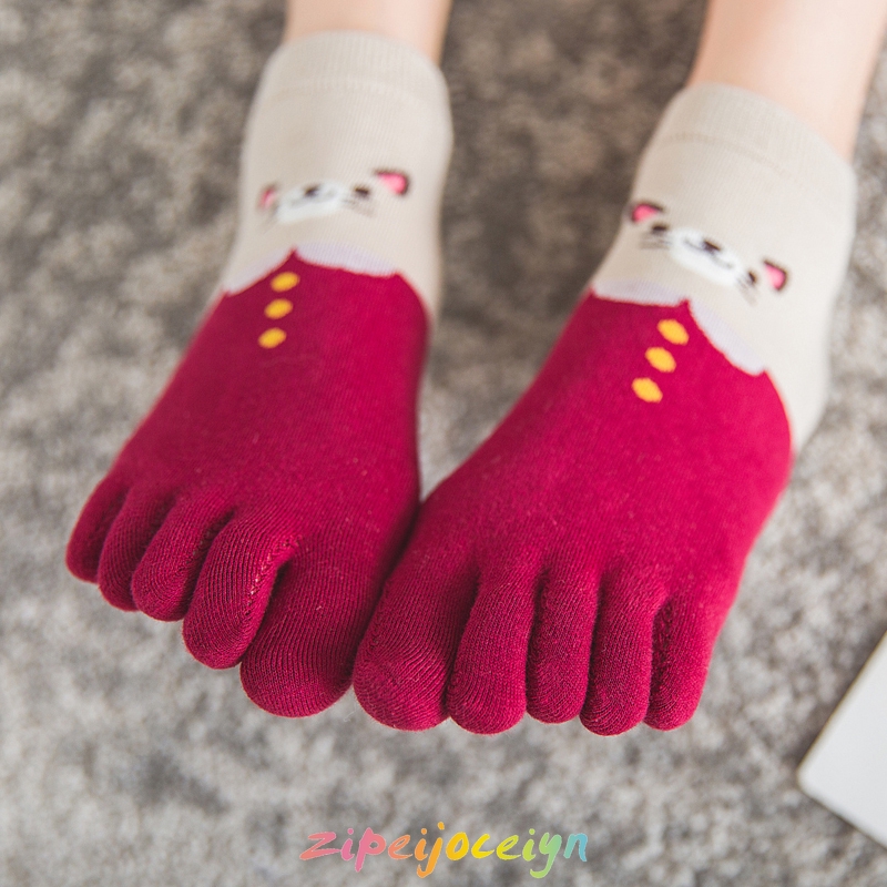 Five-Toed Socks Women's Cute Cartoon Low-Top Cotton Japanese Short-Tube ...