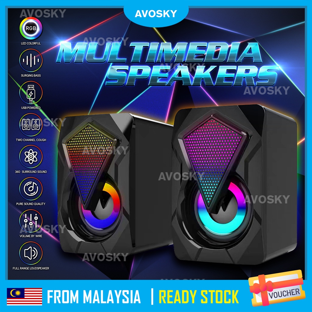 AVOSKY USB RGB Speakers Computer Laptop Desktop Stereo Mini Speaker PC ...